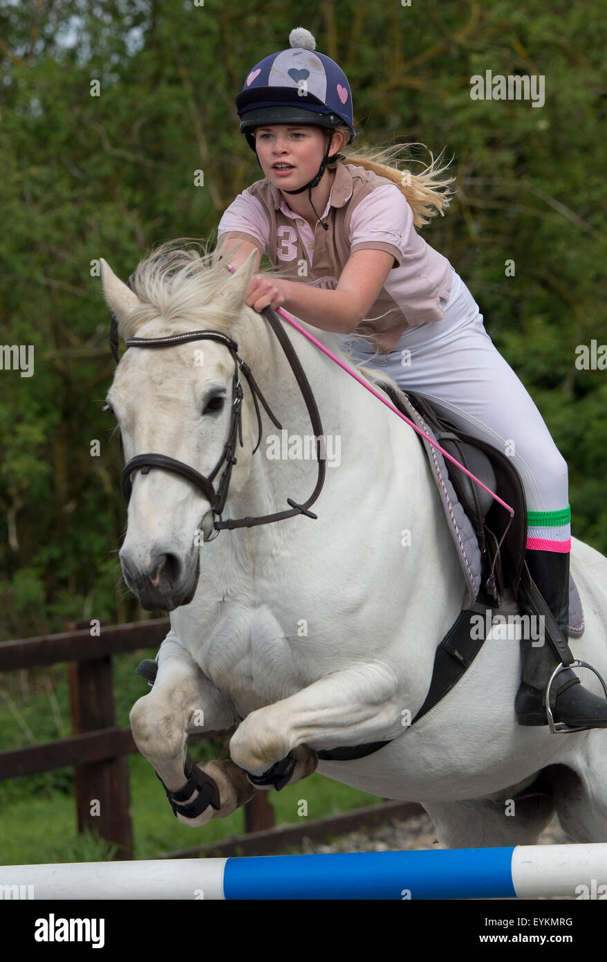 Ella Manning training her horse 'Turner' in a showjumping arena ...
