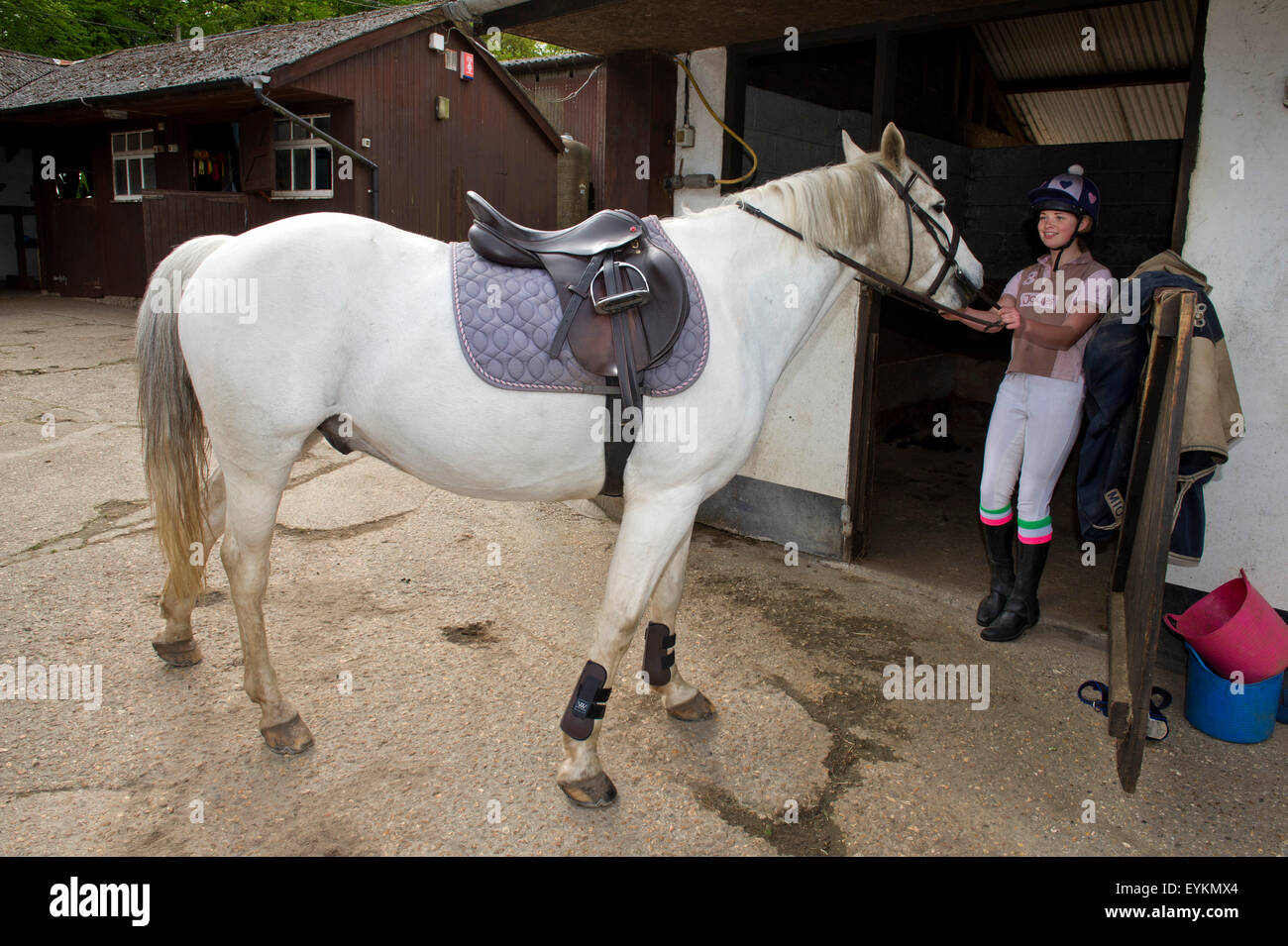 Ella Manning training her horse 'Turner' in a showjumping arena ...