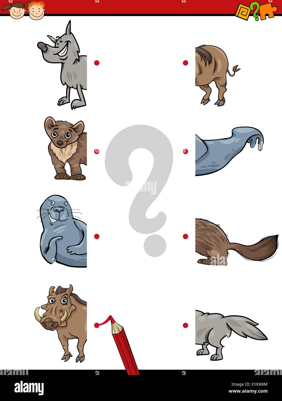 Cartoon Illustration of Education Match Halves Game for Preschool ...