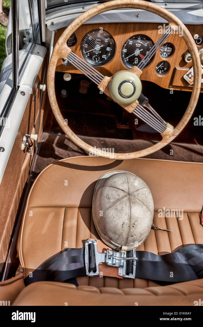 A helmet in a seat of an old classic car Stock Photo - Alamy