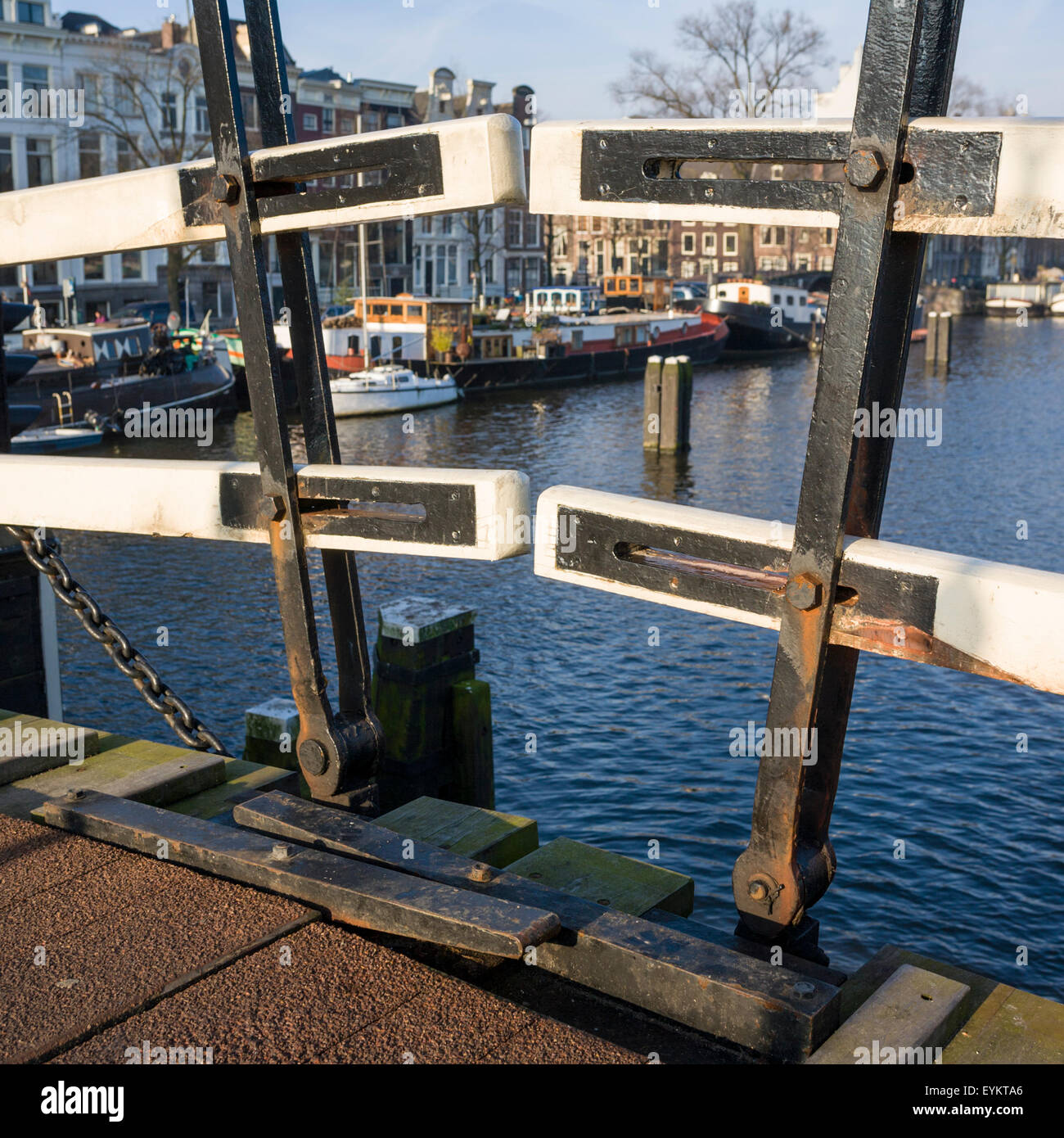 Detail of the Magere Brug (Skinny Bridge) across the Amstel River. This ...