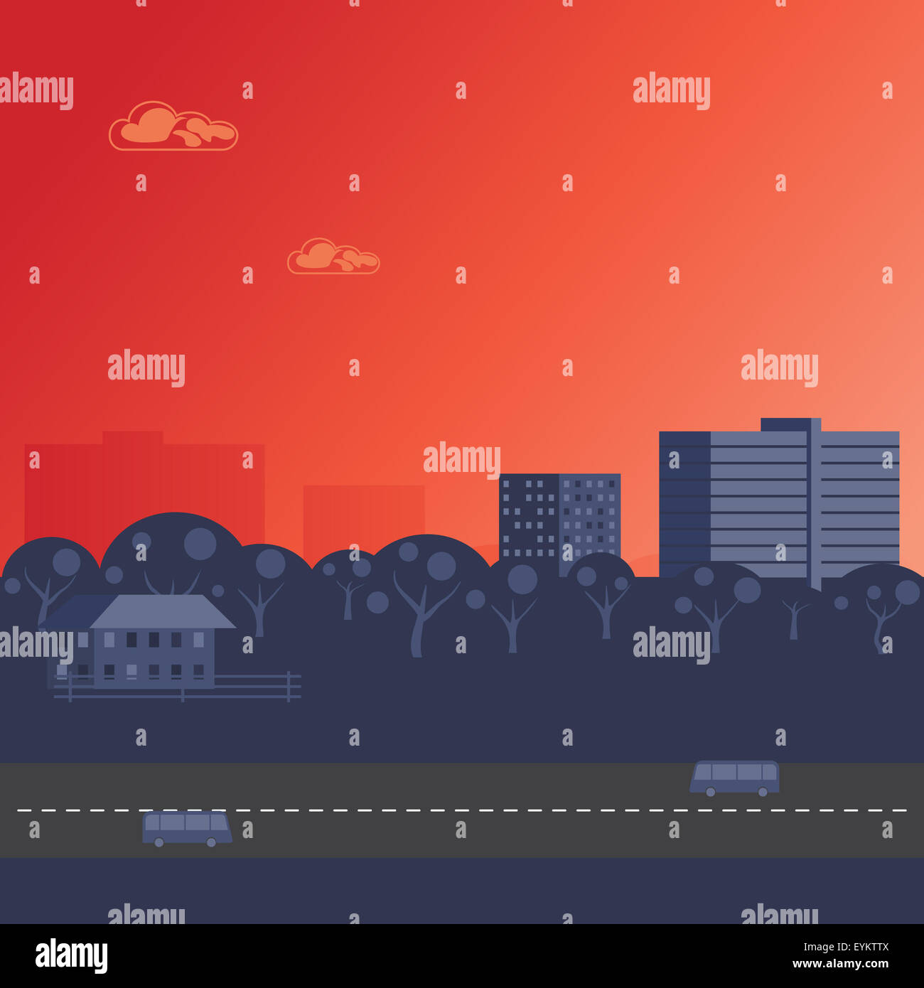 Sunset city landscape Stock Photo - Alamy