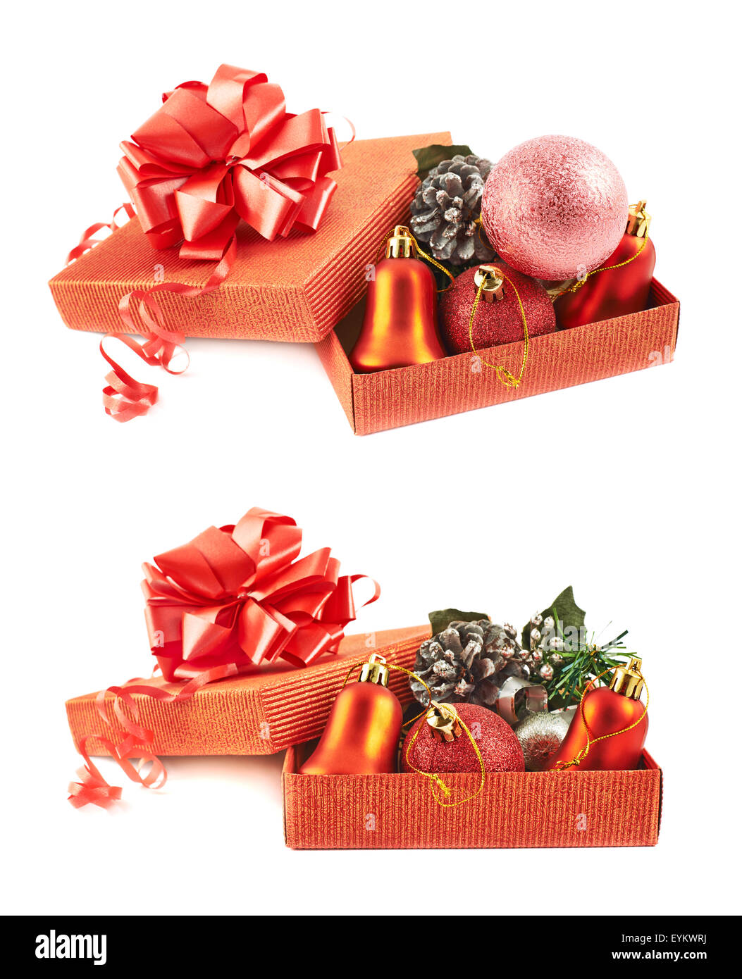 Red gift box full of decorations Stock Photo - Alamy