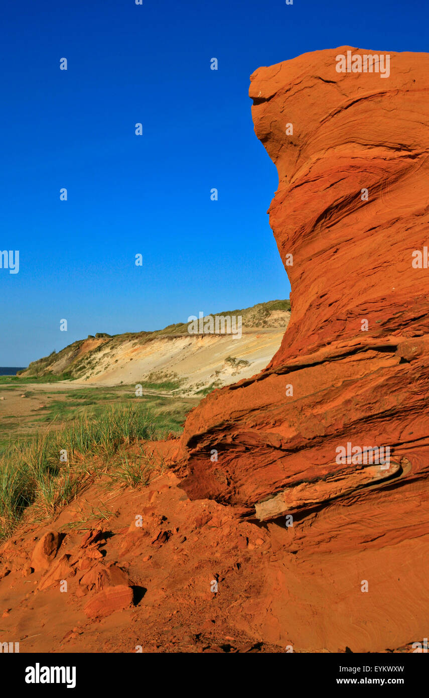 Rock formation from red Limonitsandstein at Morsum cliff on Sylt ...