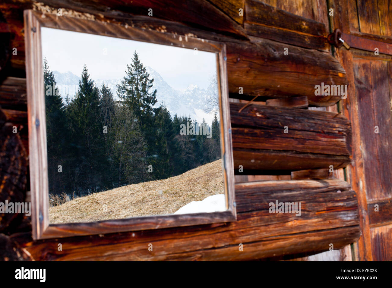 Hut, mirror, scenery at reflexion Stock Photo - Alamy
