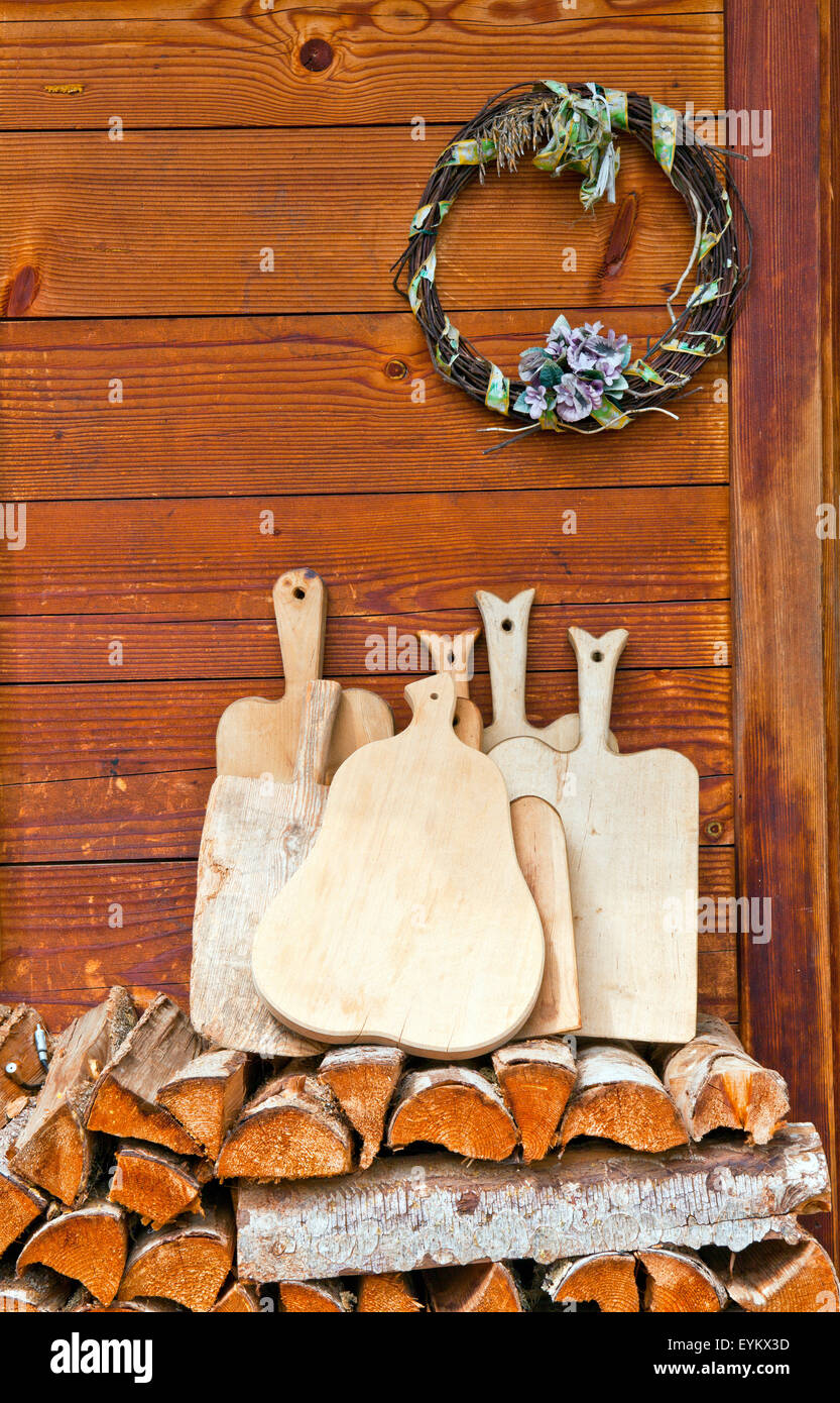 trencher on wooden wall Stock Photo - Alamy
