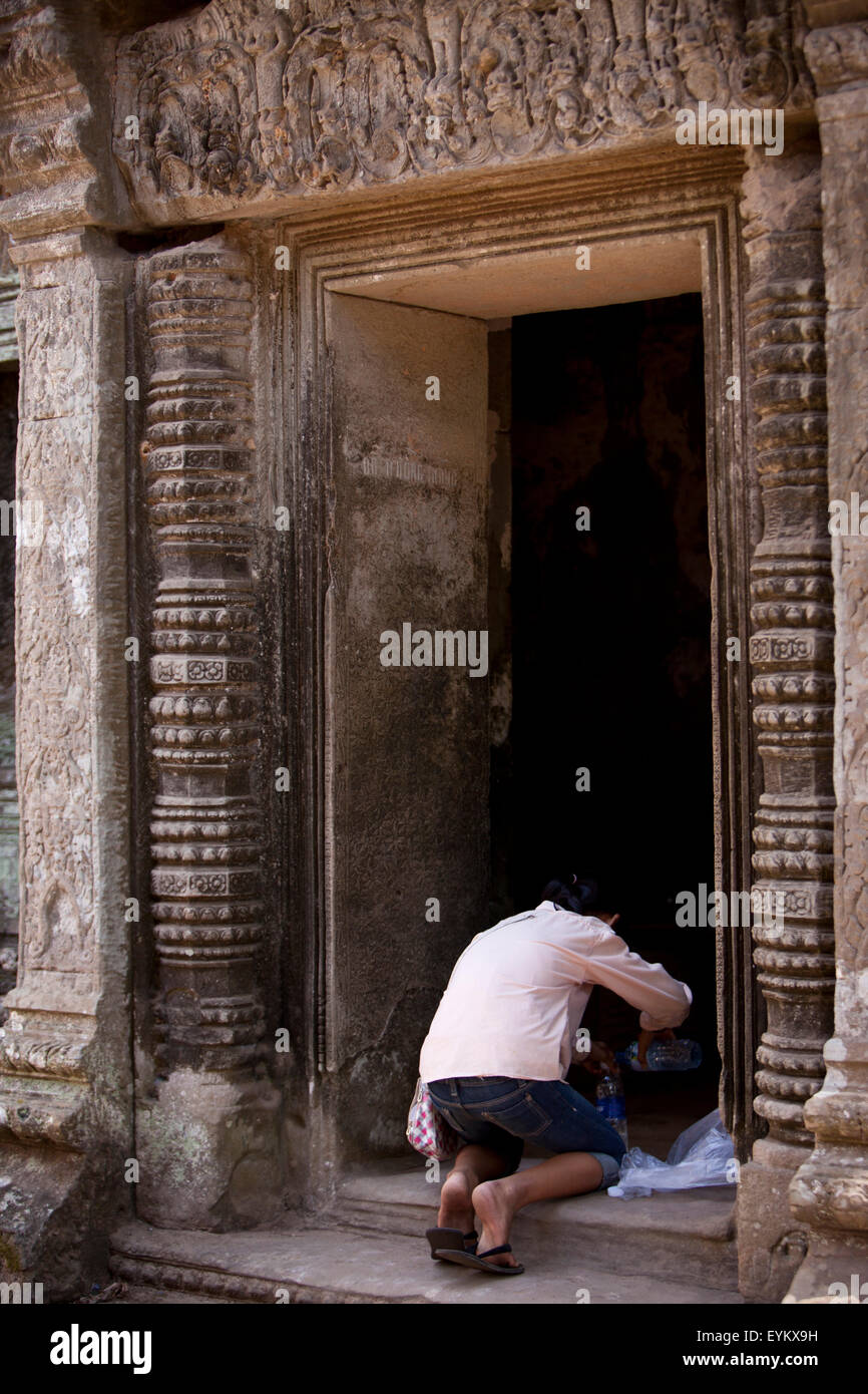 Cambodia, province of Angkor, temple layout Ta Prohm, tourist, visitor ...
