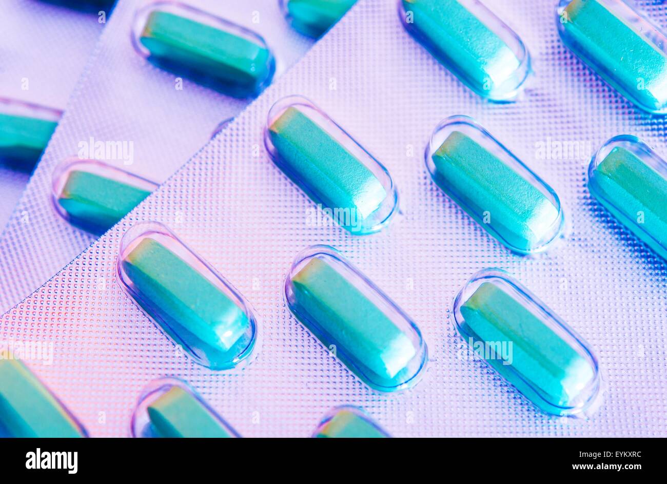 Blue Drugs Closeup. Large Blue Pills Three Pack. Pharmaceutical Concept ...