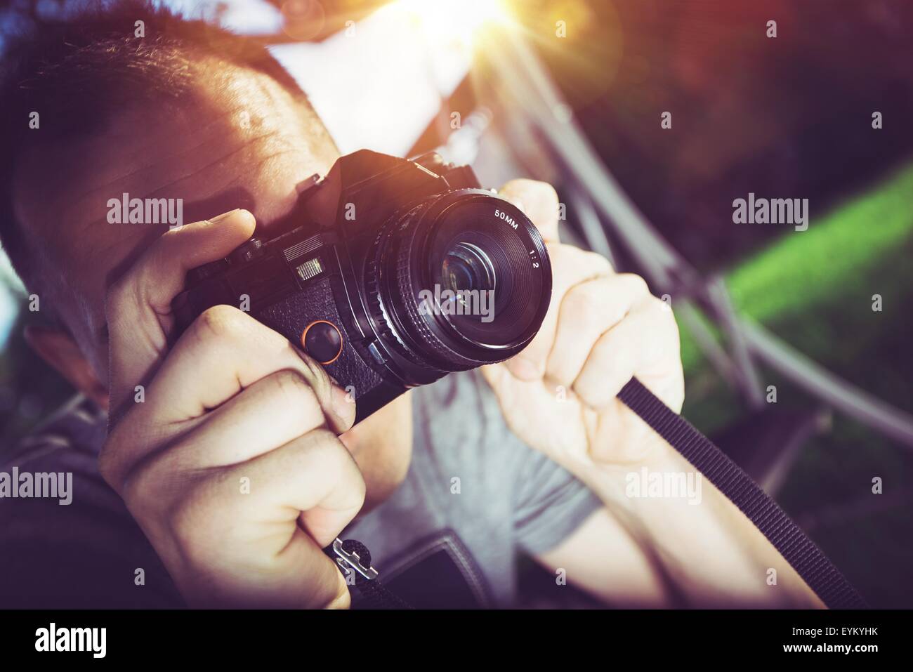 Retro Photographer. Caucasian Photographer with Vintage Analog Camera ...