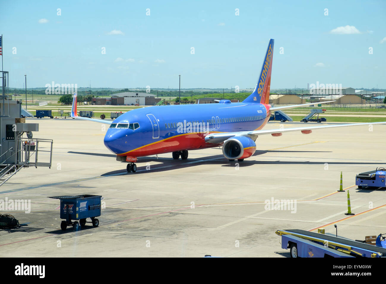 Southwest Airlines Boeing 737 jet airplane pulling into gate at Austin ...