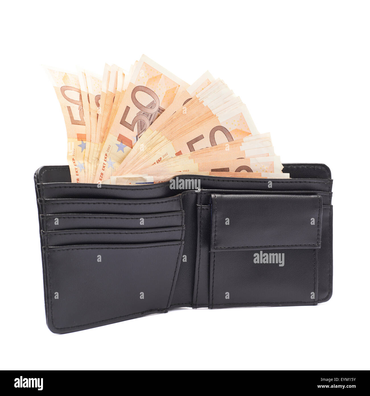 Wallet full of money isolated Stock Photo - Alamy