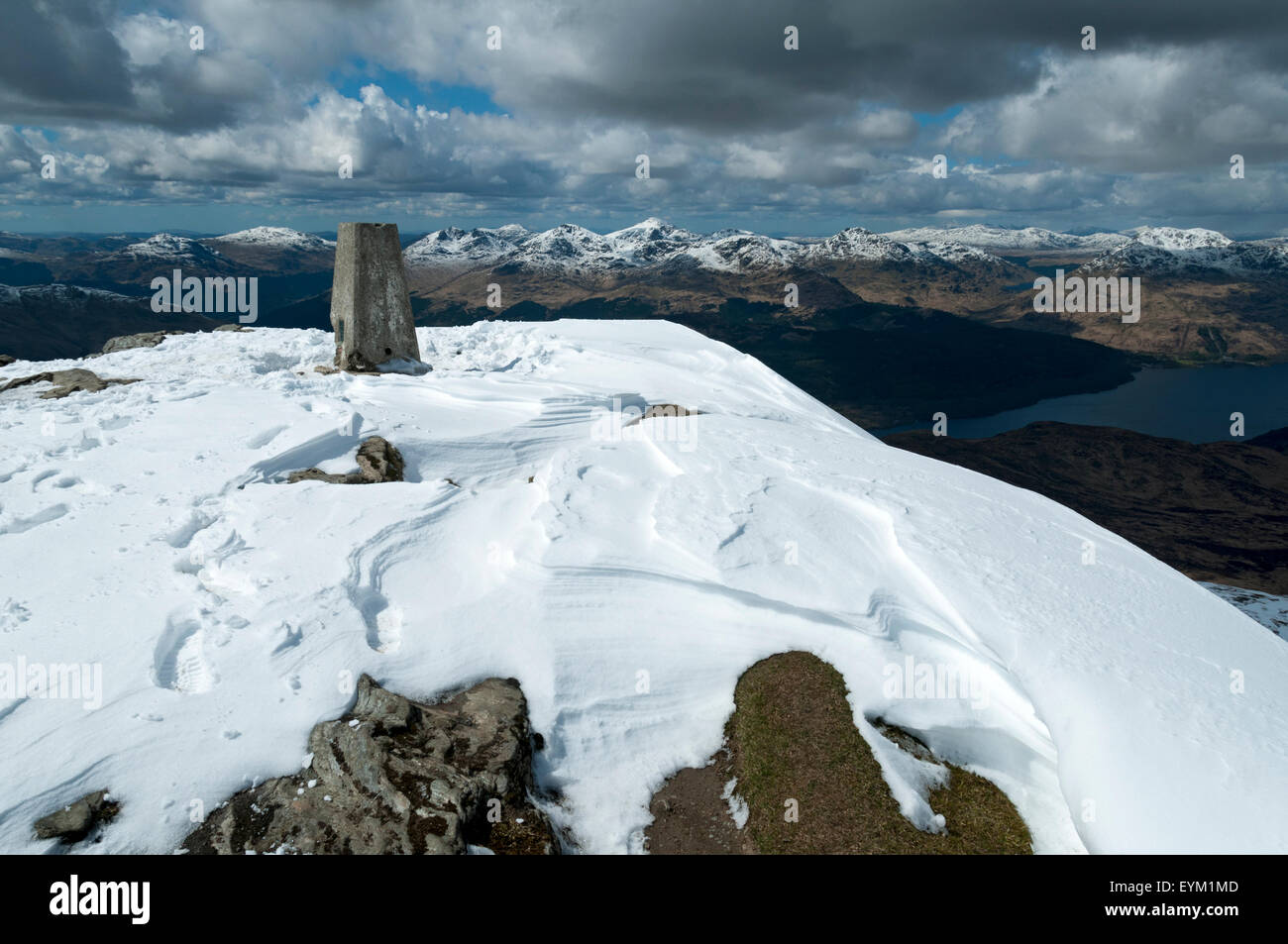 The trig point on the summit of Ben Lomond, Stirlingshire, Scotland, UK ...