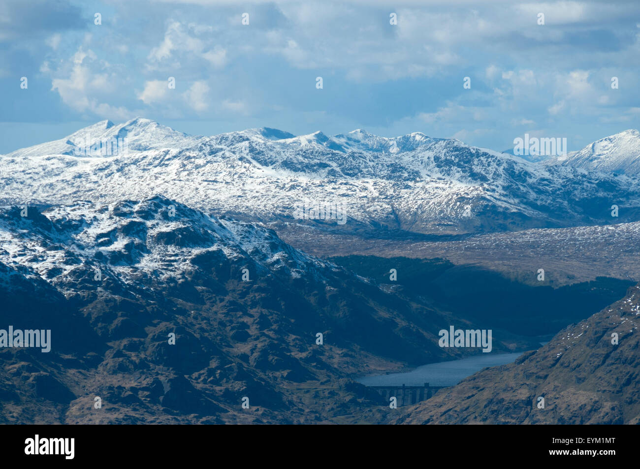 The Loch Sloy dam and the Lorn mountains from the summit of Ben Lomond ...
