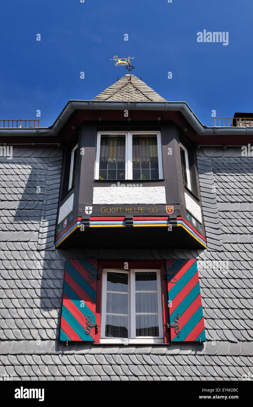 Bay window, slate, wall, Arnsberg, Sauerland, North Rhine-Westphalia ...