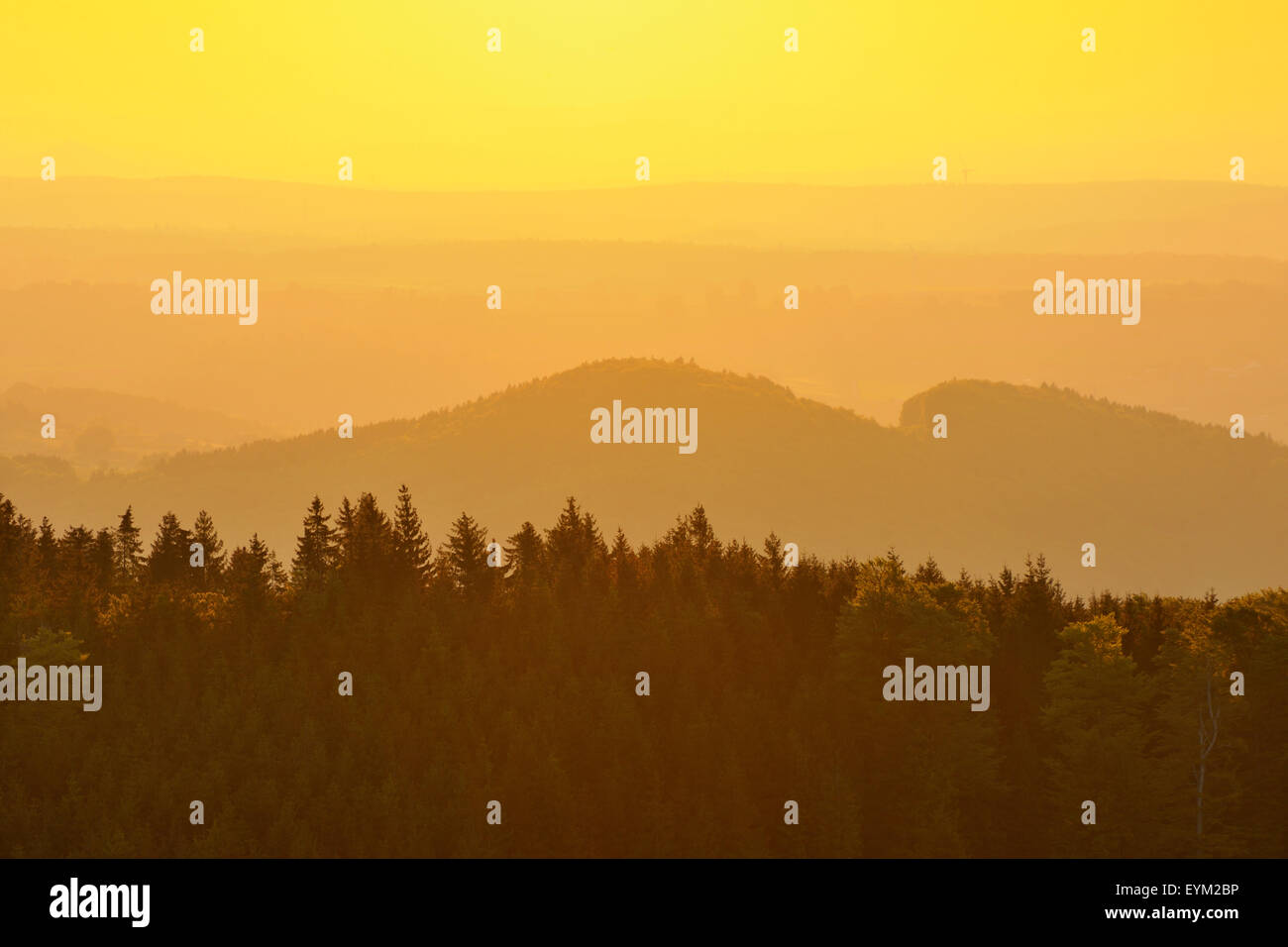 Sunrise, observation tower, Dommel, Ottlar, Hessian, Germany Stock ...