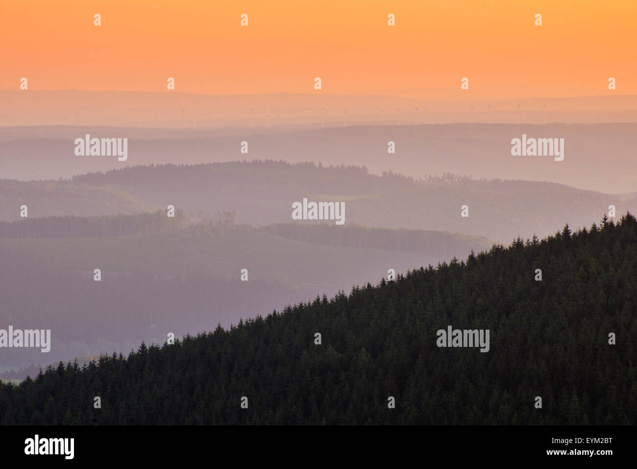 Sunrise, observation tower, Dommel, Ottlar, Hessian, Germany Stock ...