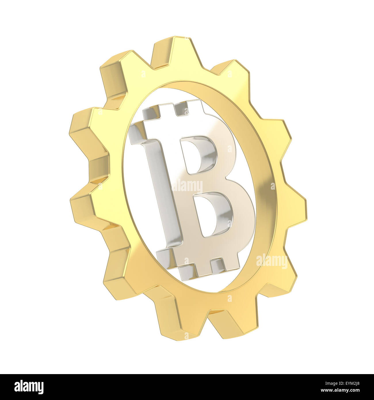 Bitcoin sign inside of a cogwheel gear isolated Stock Photo - Alamy