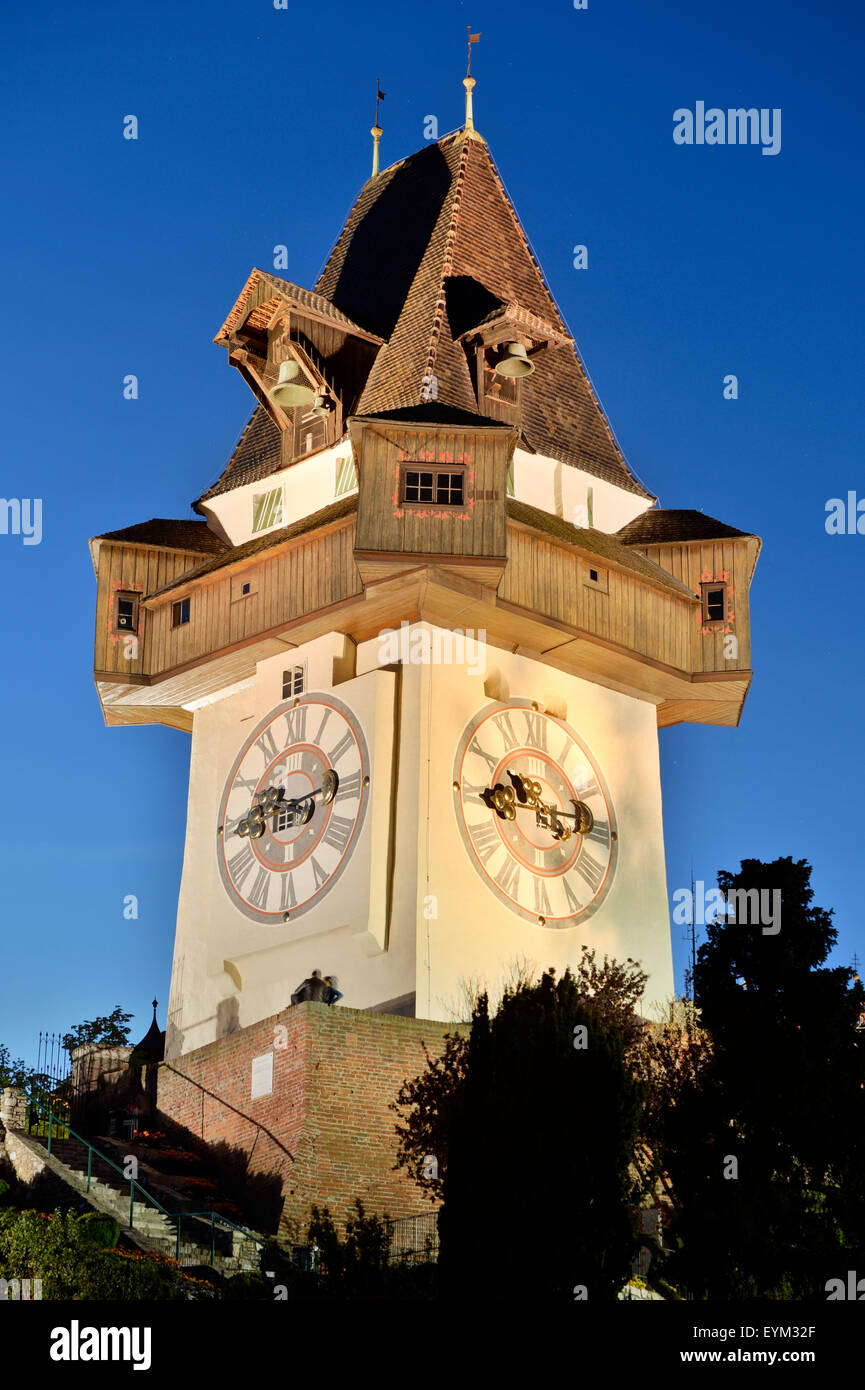 Scenery of the clock tower in Graz by the blue hour Stock Photo - Alamy