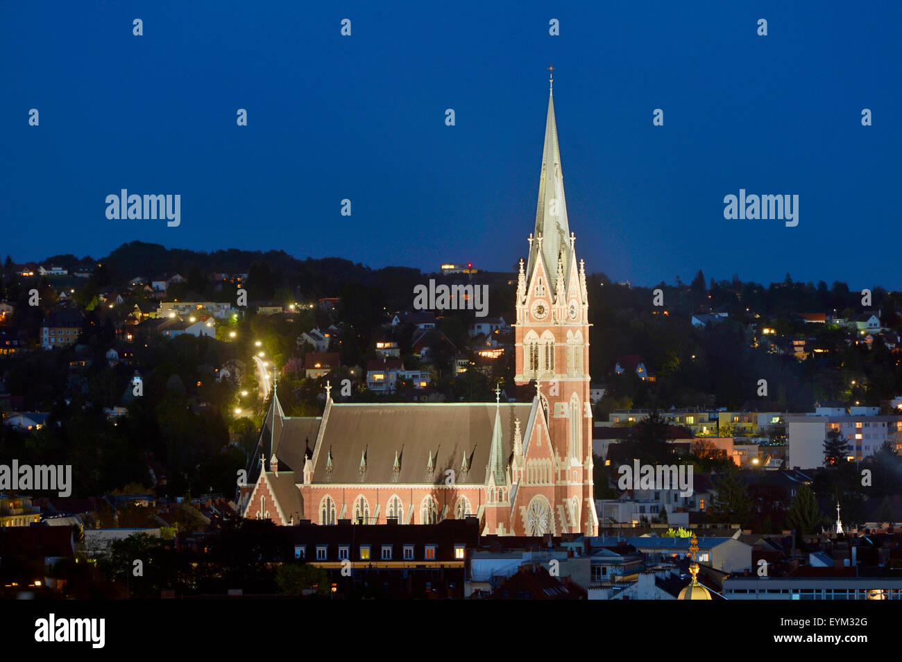 Scenery of the heart Jesus' church in Graz by the blue hour Stock Photo ...