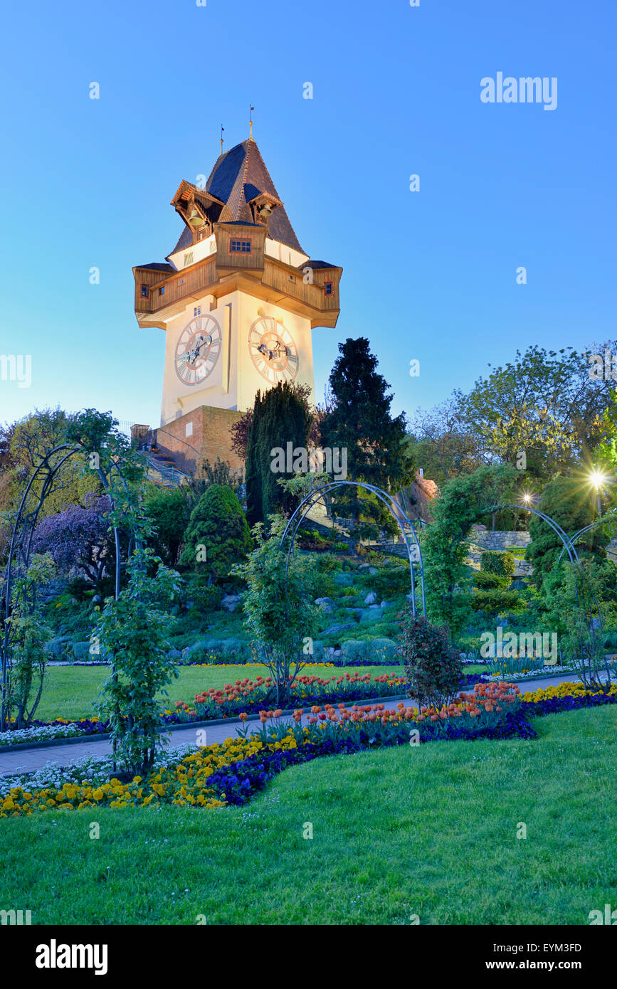 Scenery of the clock tower in Graz by the blue hour Stock Photo - Alamy