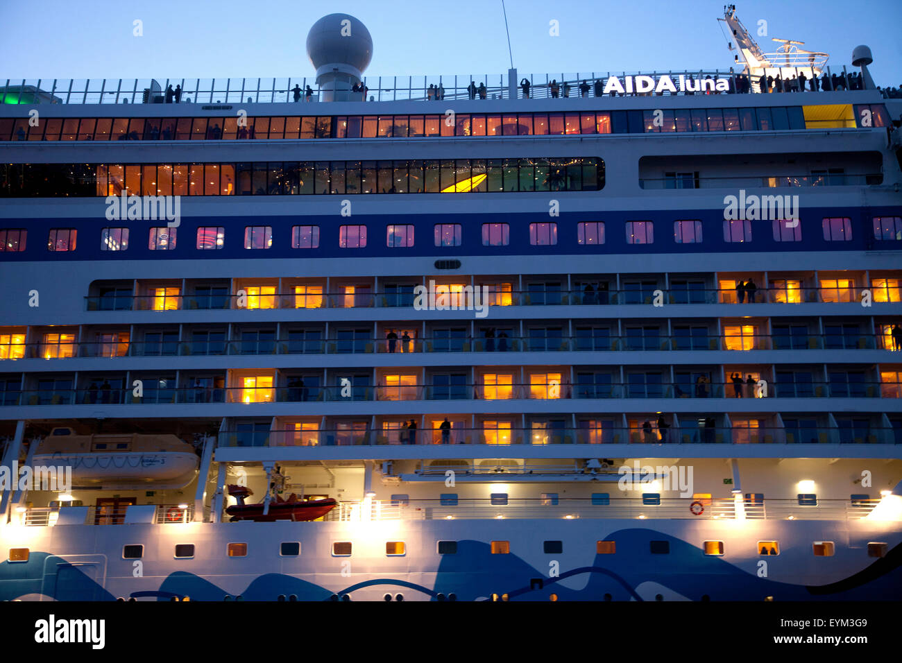 Germany, Hamburg, harbour, Aida cruise ship, in the evening Stock Photo ...