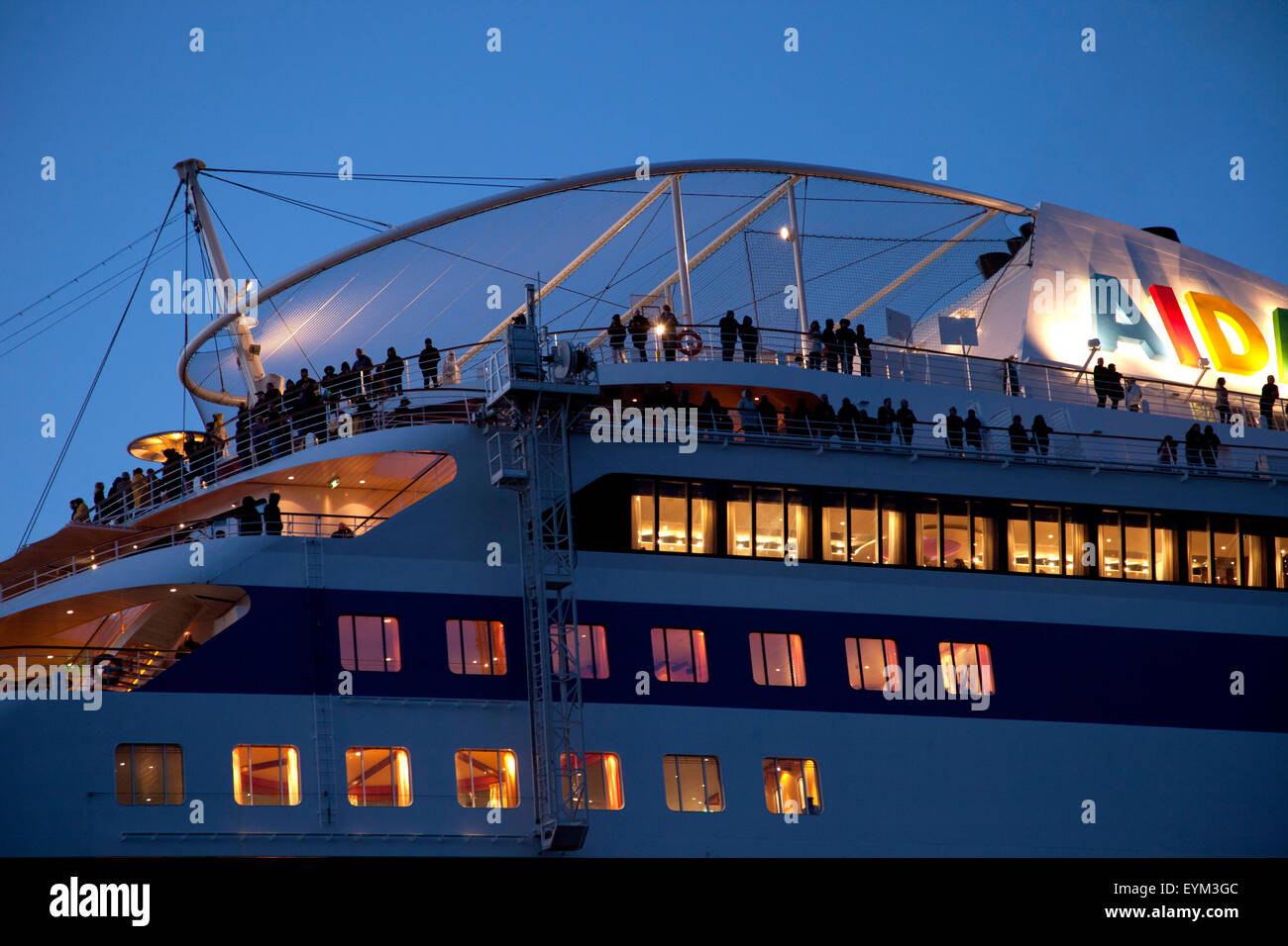 Germany, Hamburg, harbour, Aida cruise ship, in the evening Stock Photo ...