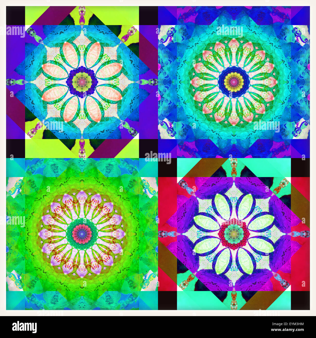 Mandala, brightly, 'Color Geometry Squares' Stock Photo - Alamy