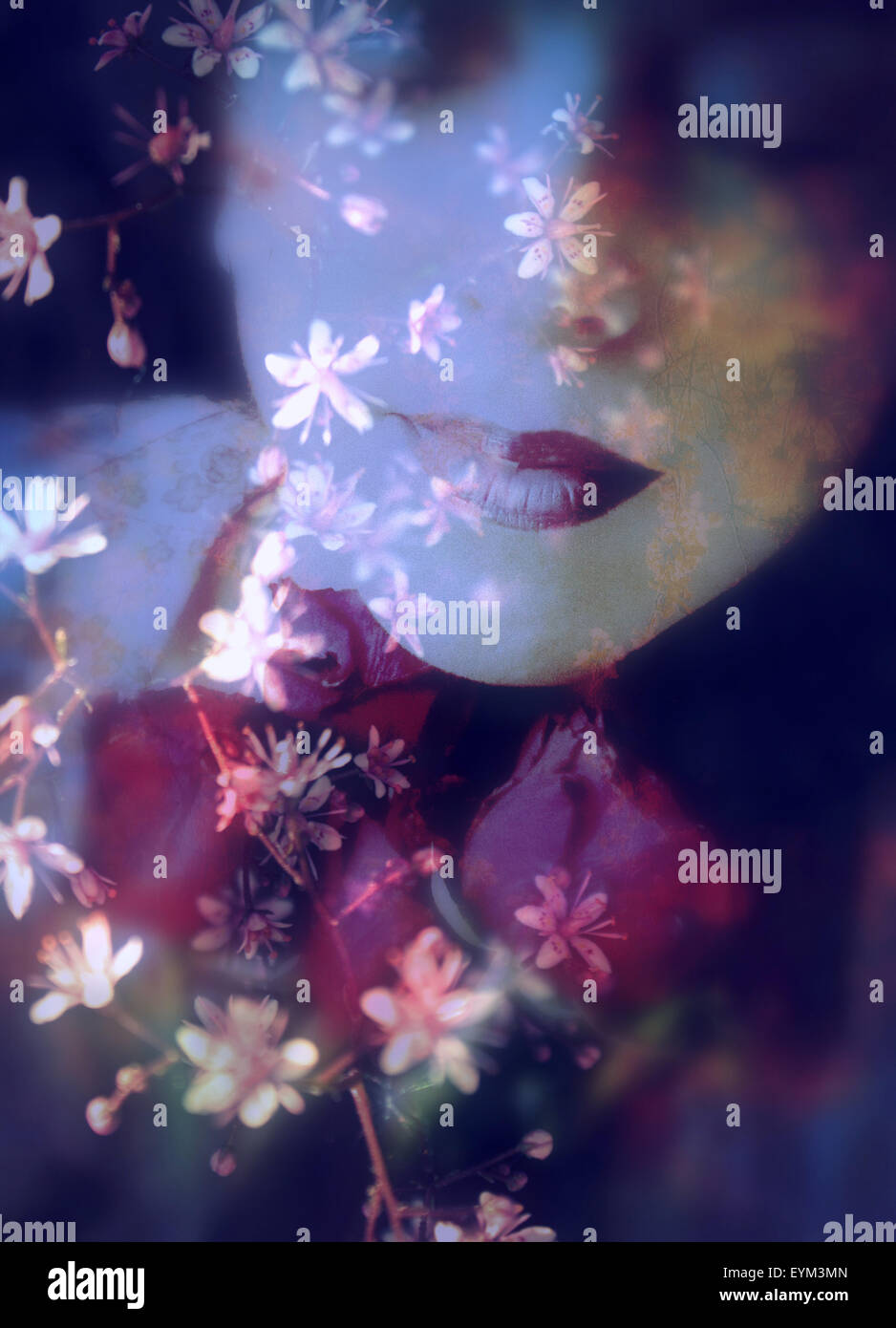 Portrait layered with flowers hi-res stock photography and images - Alamy