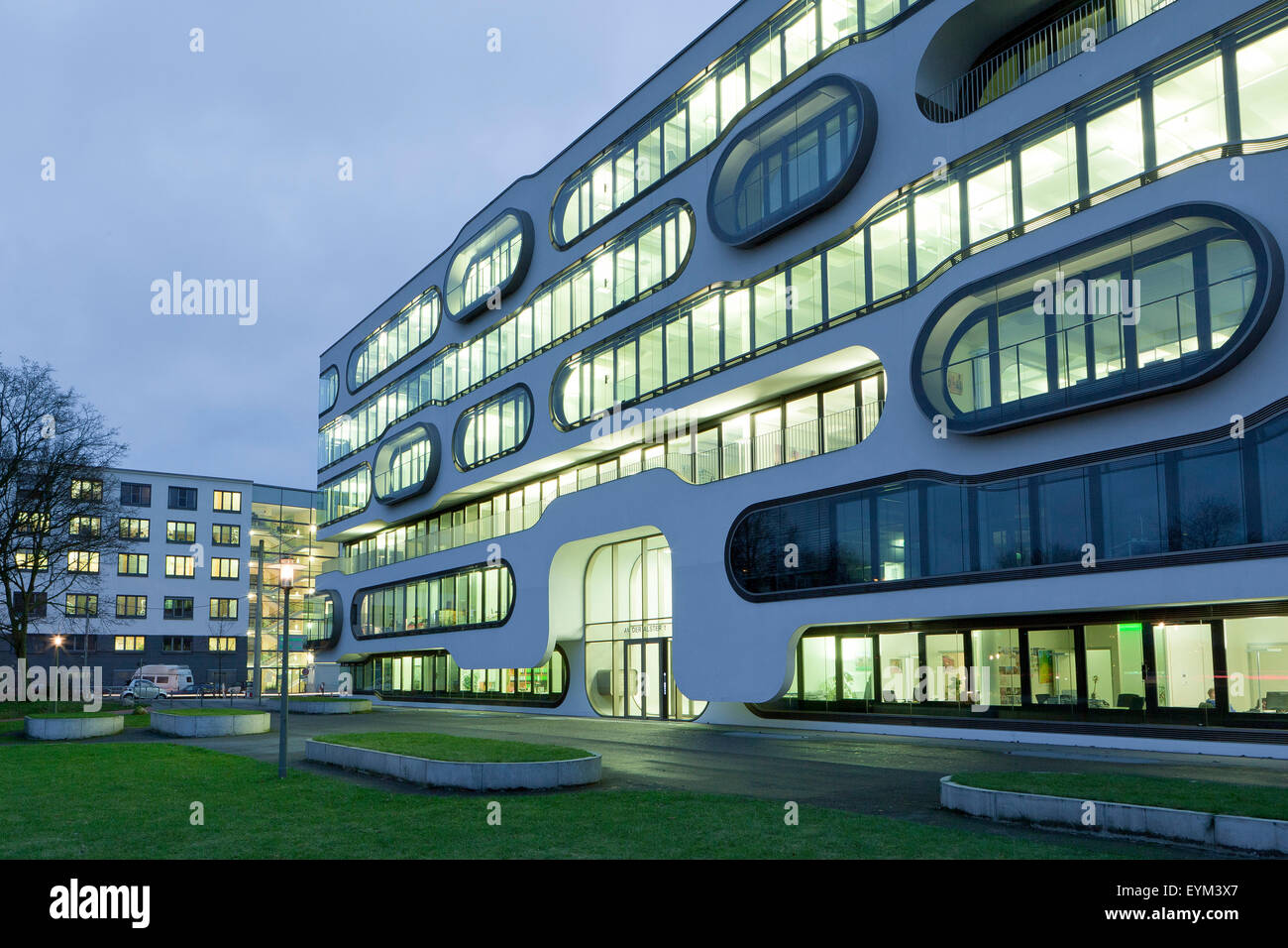 Office building on the Alster (river) while dusk Stock Photo - Alamy