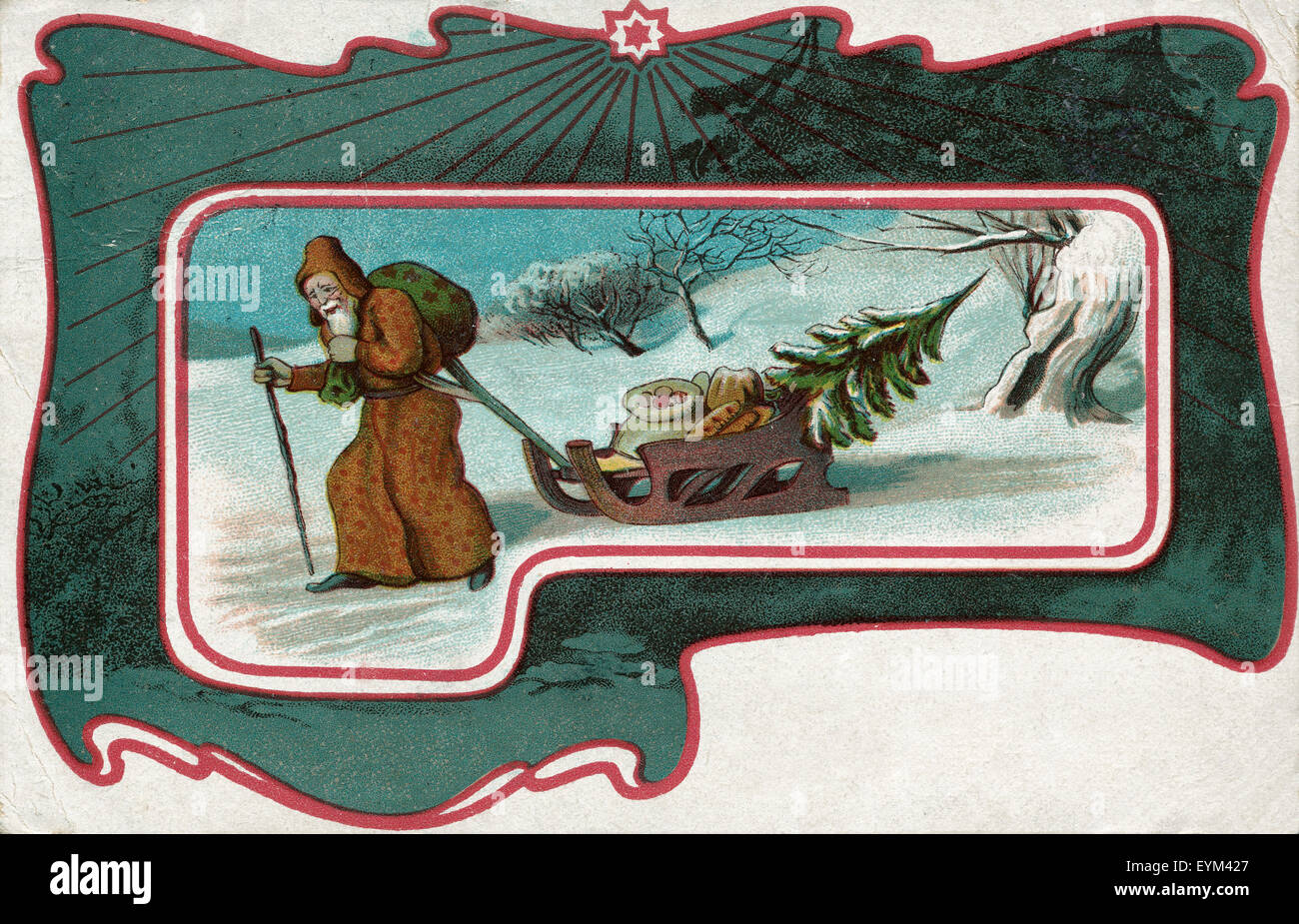 Postcard, historically, Santa Claus with sledge, illustration Stock ...