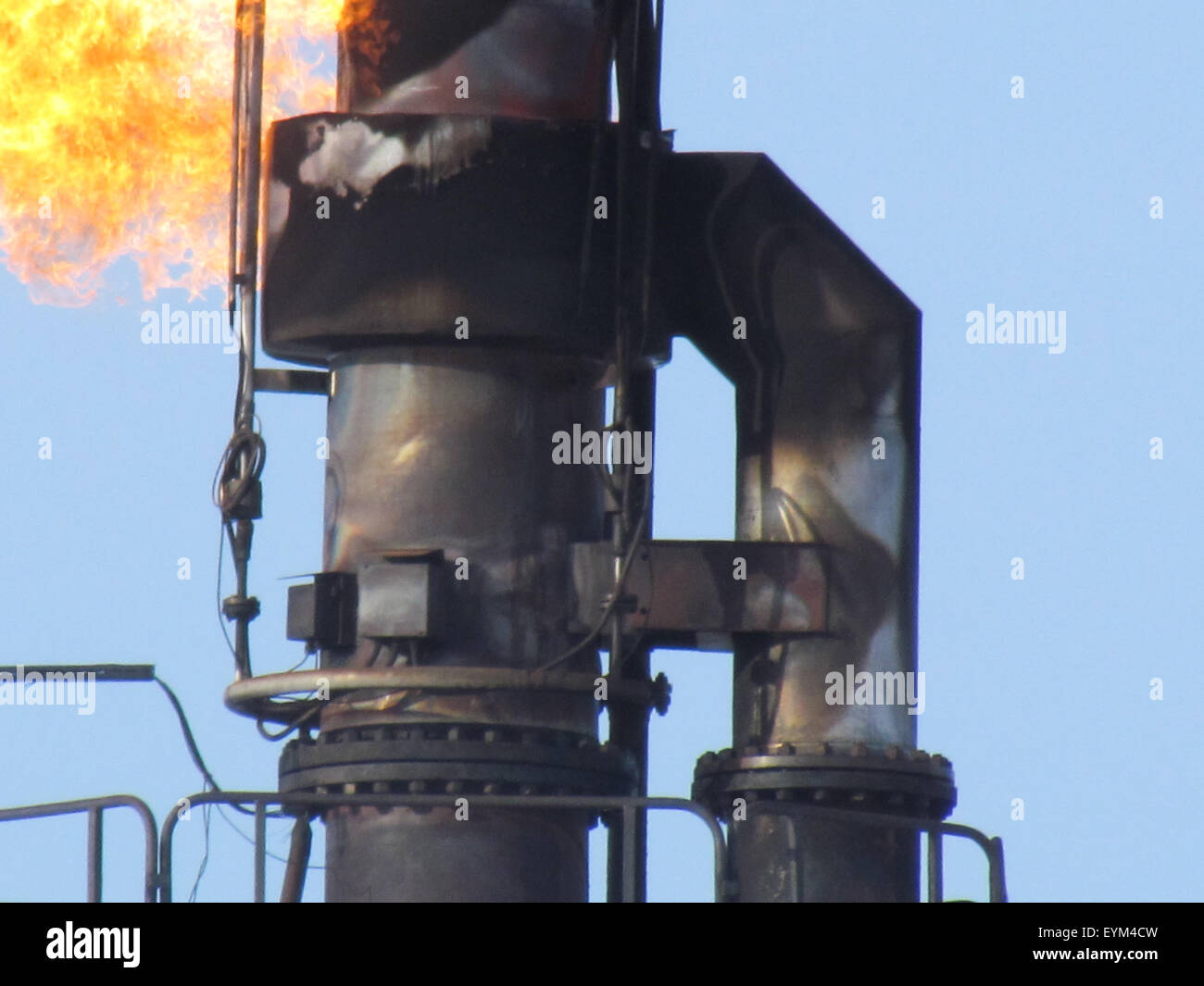 System of a torch on an oil field. Burning through a torch head Stock ...