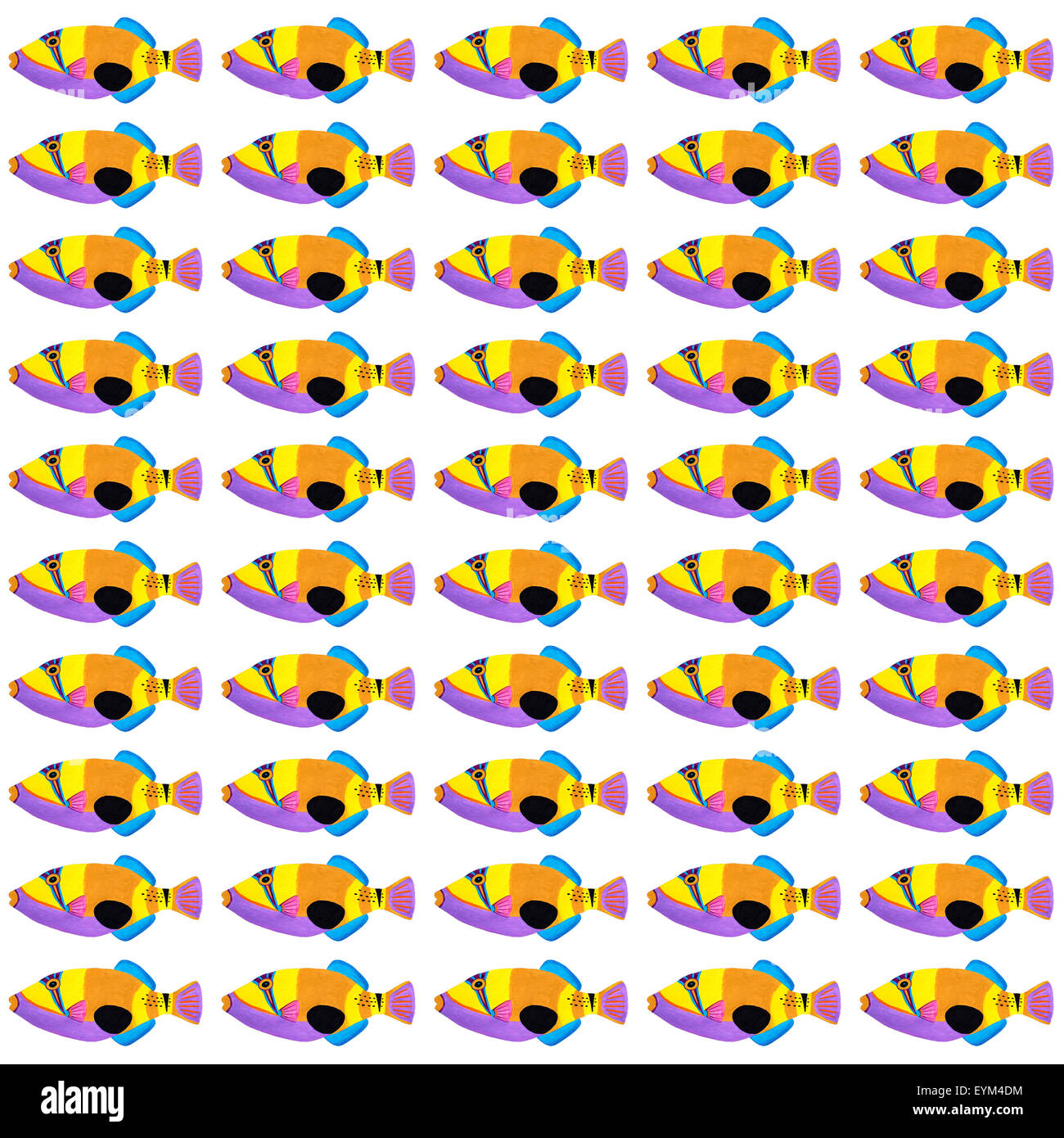 Acrylic painting Blackpatch Triggerfish pattern isolated on white ...