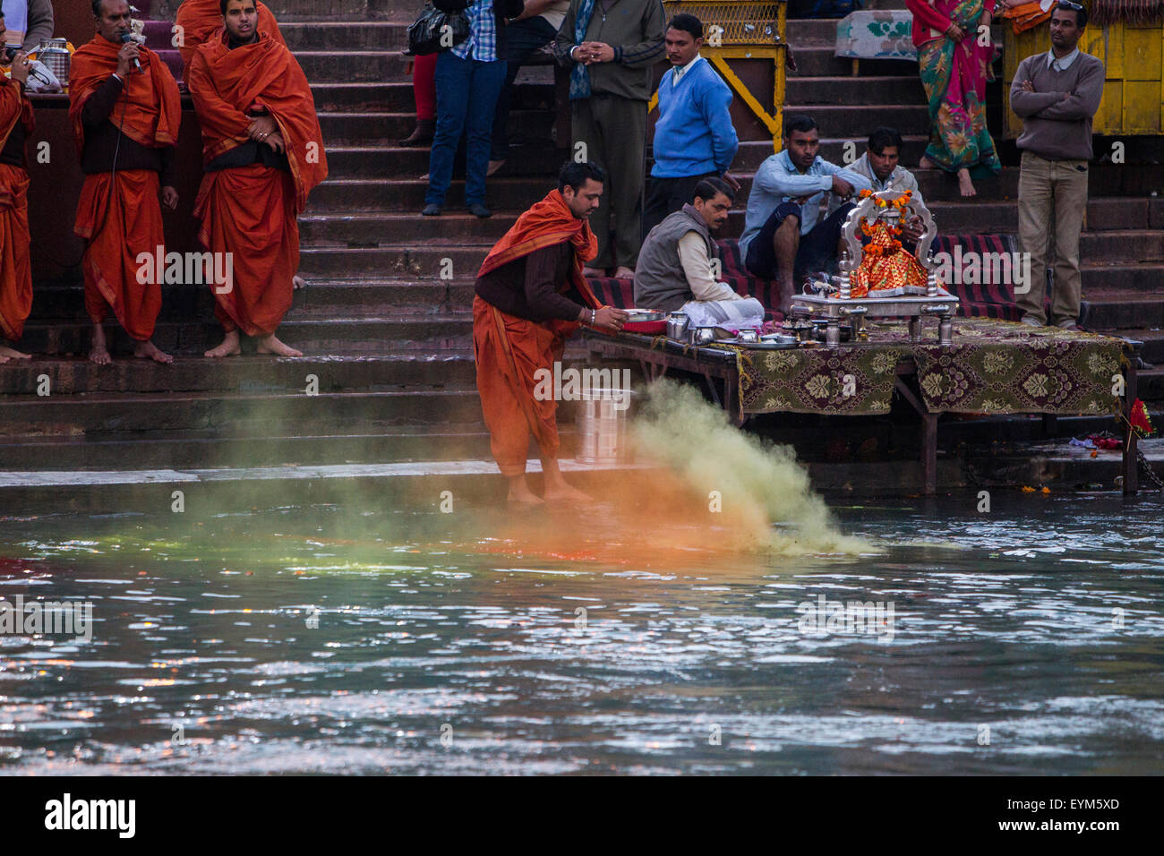 Ceremony on the banks of Ganges river, India, Uttarakhand, pilgrimage ...
