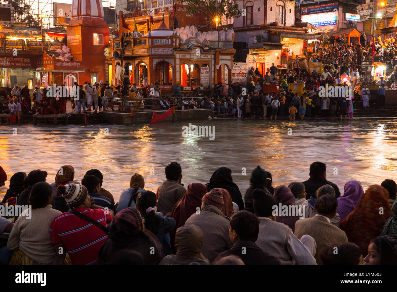 Ceremony on the banks of Ganges river, India, Uttarakhand, pilgrimage ...