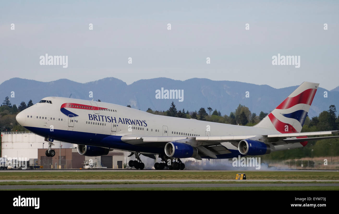 A British Airways Boeing 747-400 wide-body jumbo jet lands at Vancouver ...