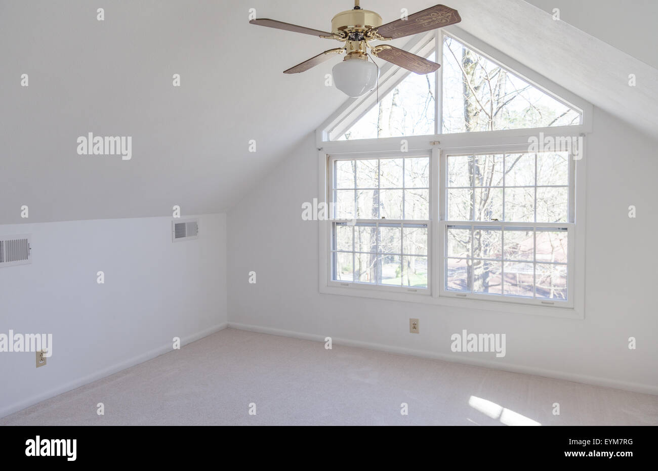 Freshly painted white empty loft bedroom Stock Photo - Alamy