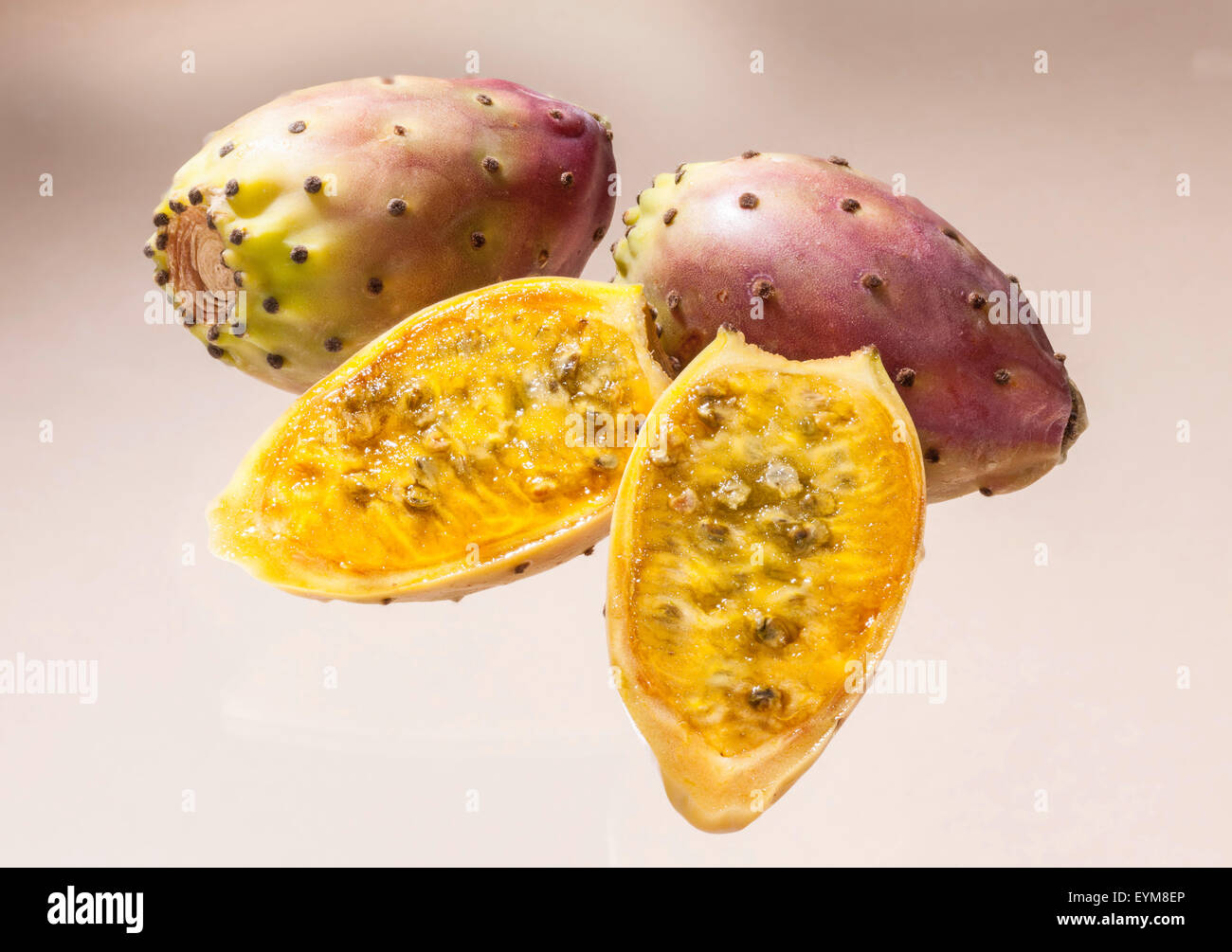 cactus pears, cluster, whole fruit, sliced, studio, Opuntus ficus ...
