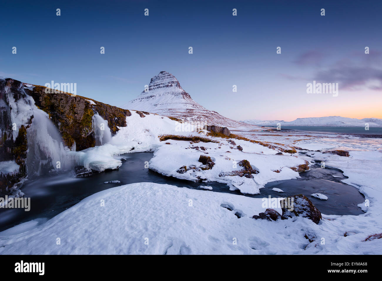 Iceland, Kirkjufell, waterfall, mountain, atmosphere, snow, ice, river ...