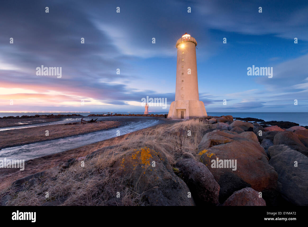 Akranes, lighthouse, Iceland, atmosphere, blue, lights, colour, rock ...