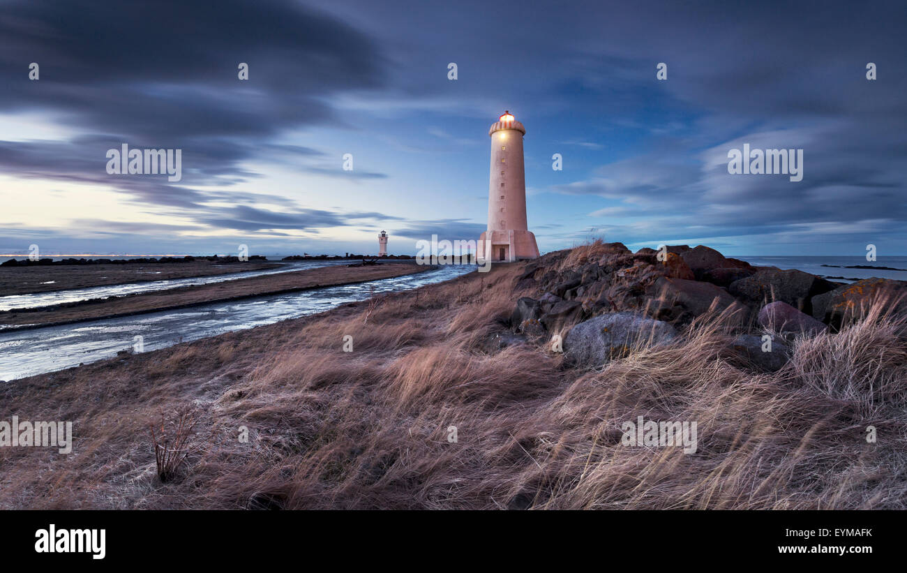 Akranes, lighthouse, Iceland, atmosphere, blue, lights, sea, clouds ...
