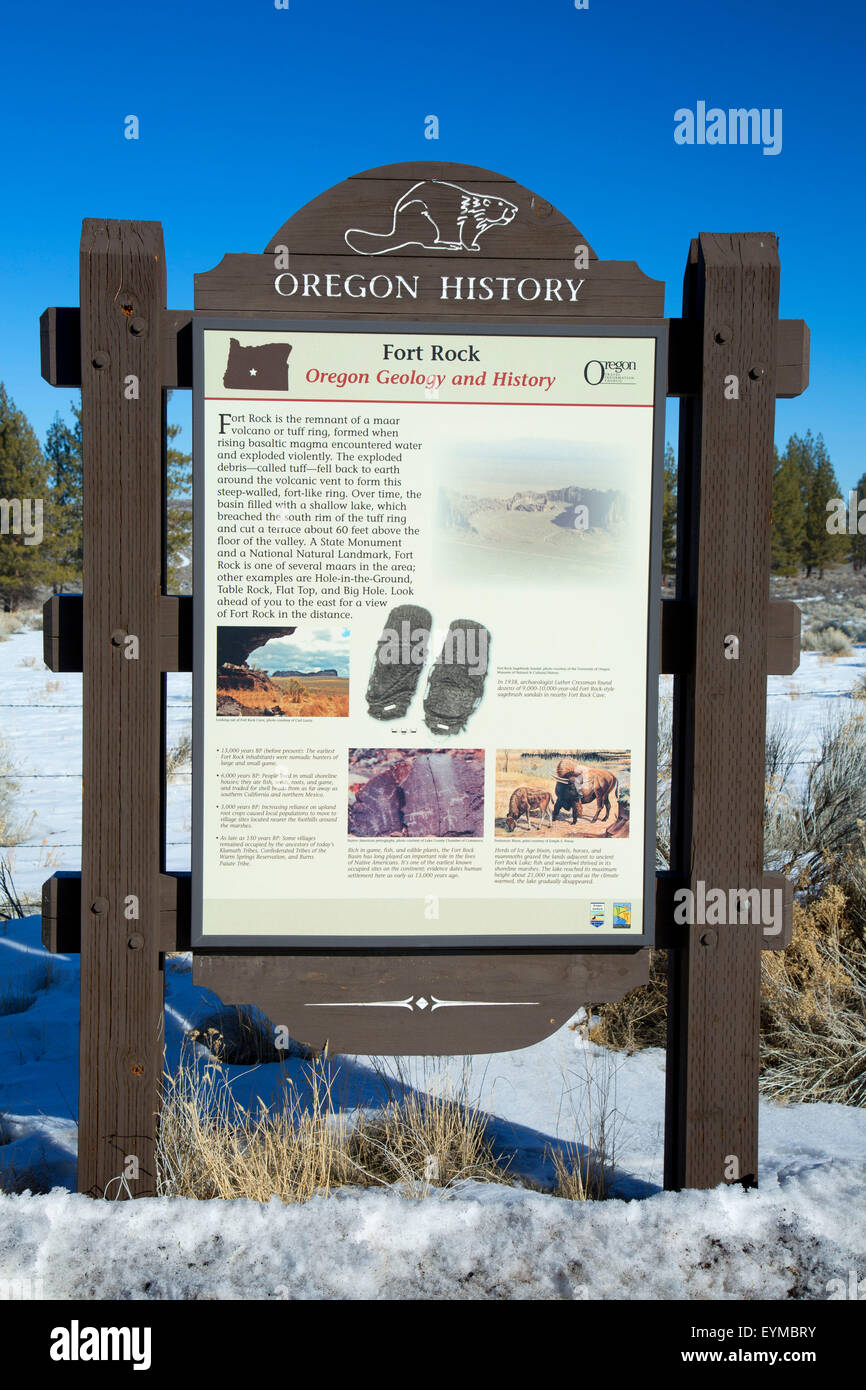 Fort Rock history board, Oregon Outback Scenic Byway, Oregon Stock ...