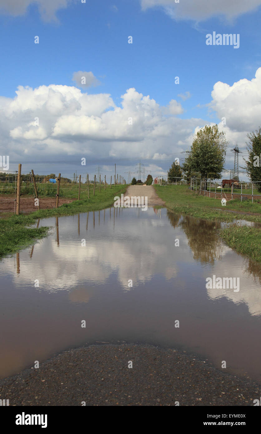 flooded country lane at a paddock Stock Photo - Alamy