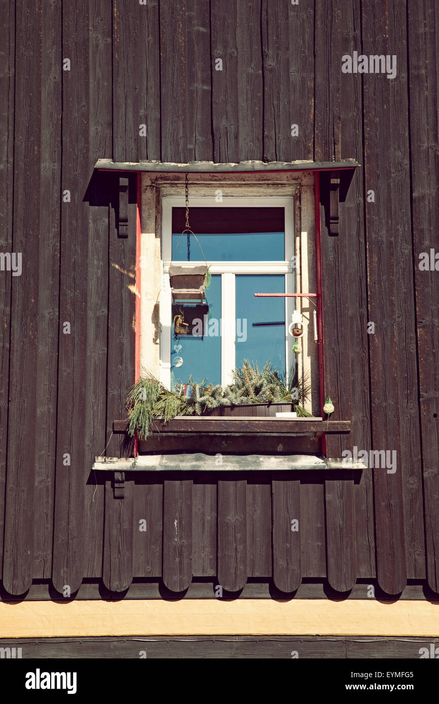 wooden house, detail, window, winter Stock Photo - Alamy