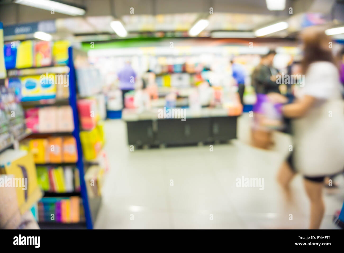Defocused image of books in a bookstore. Abstract blurred book shop ...
