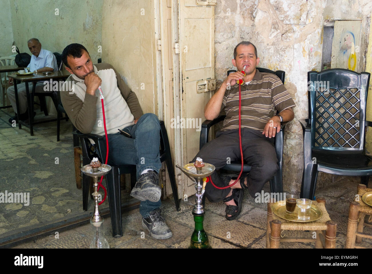 Water whistle, Israel smoke Jerusalem Old Town, Moslem quarter, men ...