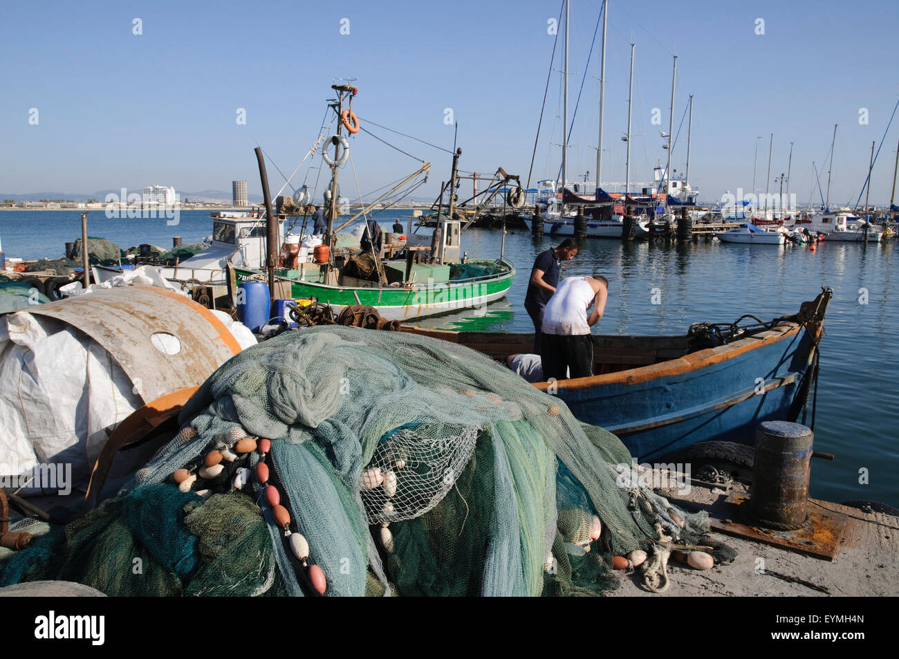 Harbour, fishermen, nets, Akko, Israel Stock Photo - Alamy