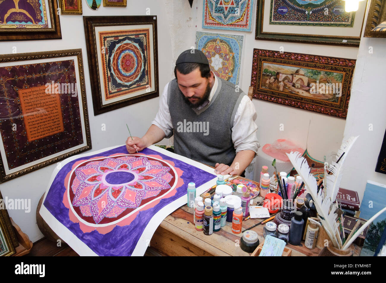 Artist in the artist's quater, Zafed, Sefad, Galilee, Israel Stock ...