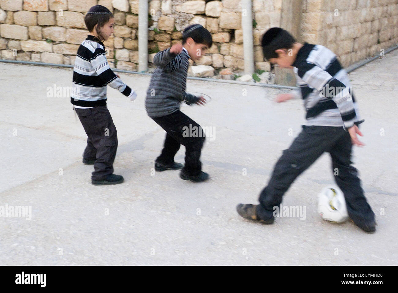 Jewish children while playing a football match, Old Town, Zafed / Sefad ...