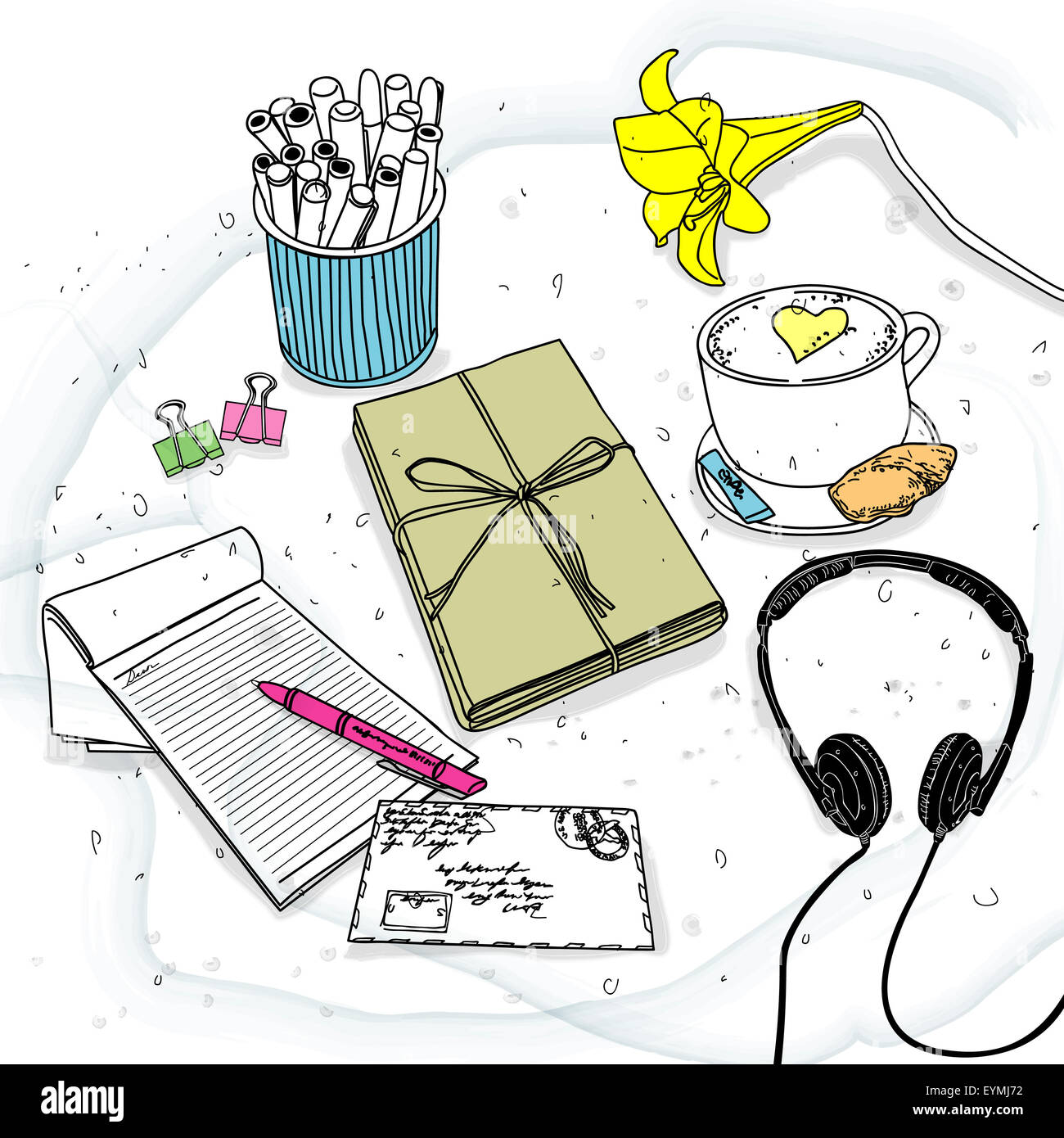 A letter with the headphones still life Stock Photo - Alamy
