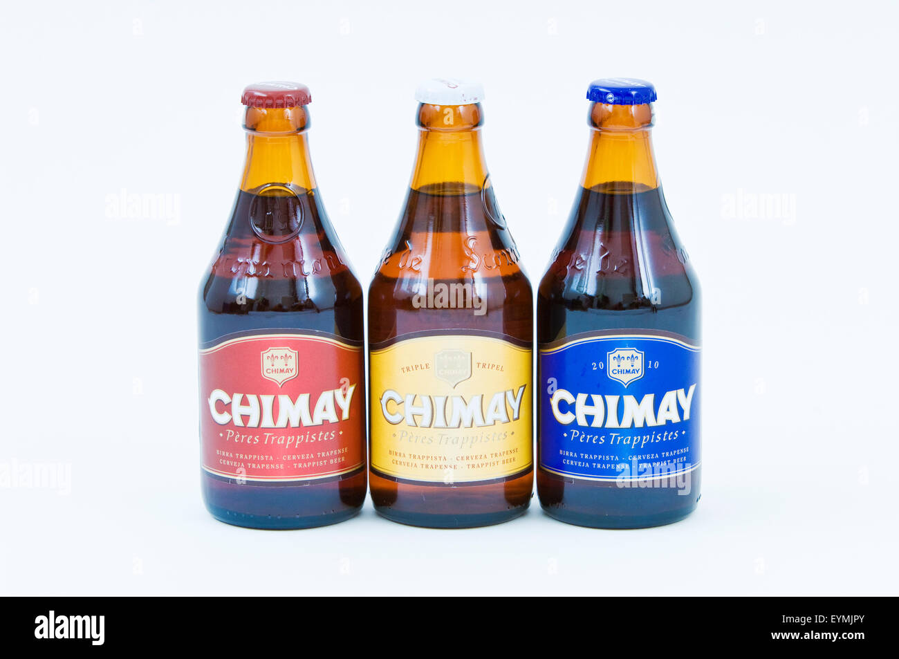 Available Trappist Abbey beers from the Chimay Brewery in Belgium Stock ...